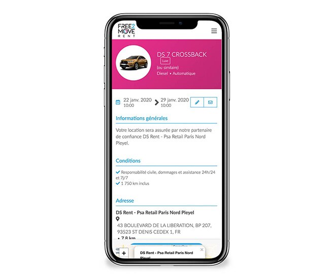 Location de votre voiture DS avec le réseau Free2move